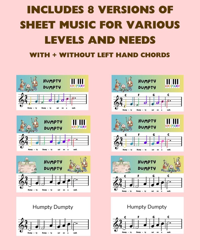 Humpty Dumpty | Easy Piano Sheet Music With Letter Notes | Multiple ...