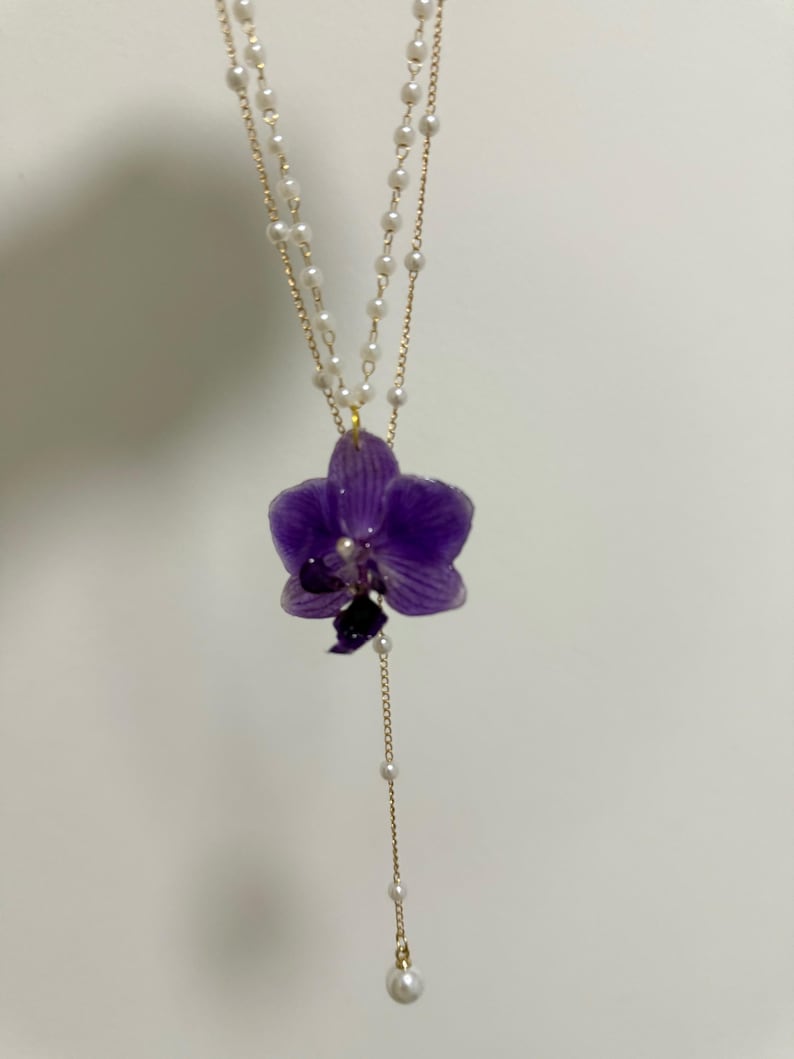 Orchid Pearl Necklace, Real Orchid Pendant, Handmade Botanical ...