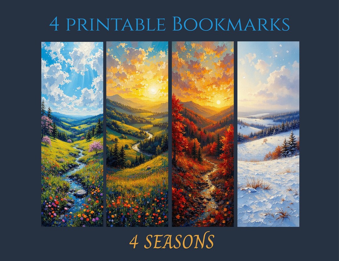 4 Seasons Bookmarks for Download - Oil Painting Printable Art - Etsy
