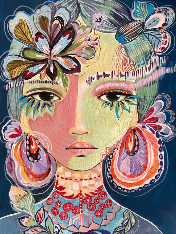 Naïve Portrait Art Print Jade Etsy