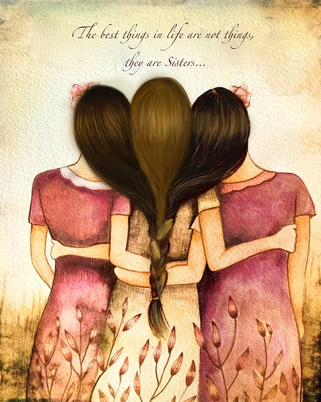 Personalized Sisters Portrait Print, Custom Faceless Art Gift - Etsy