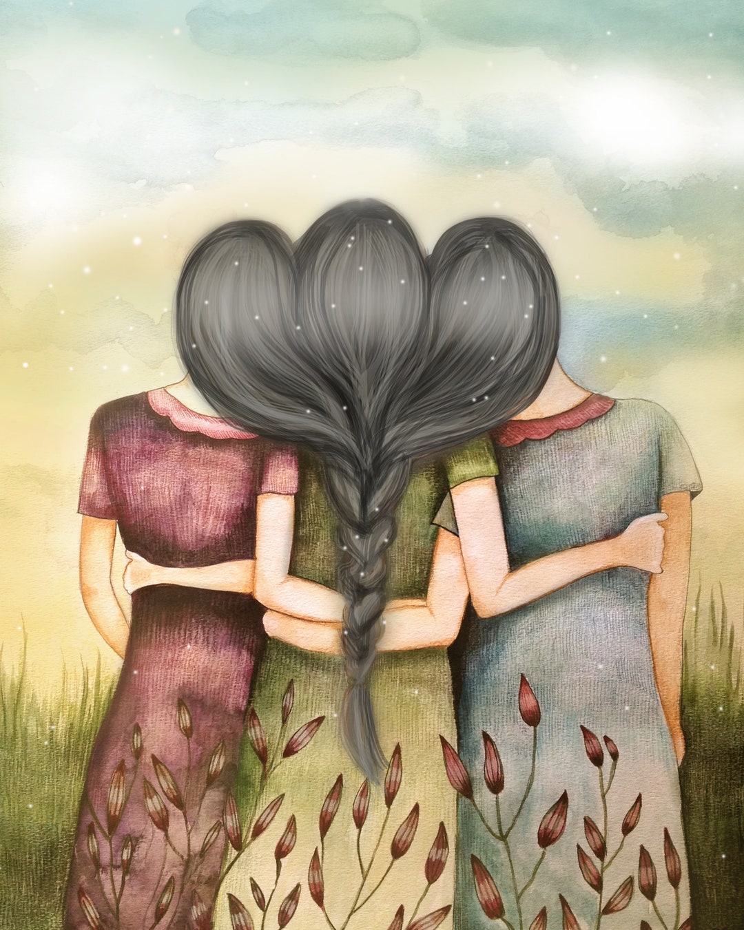 Gift for Sister, Three Sisters Grey Hair in Braids Three Wise Woman ...