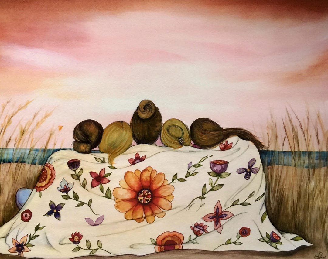 Five Sisters Best Friends With Brown and Blonde Hair Art Print and ...