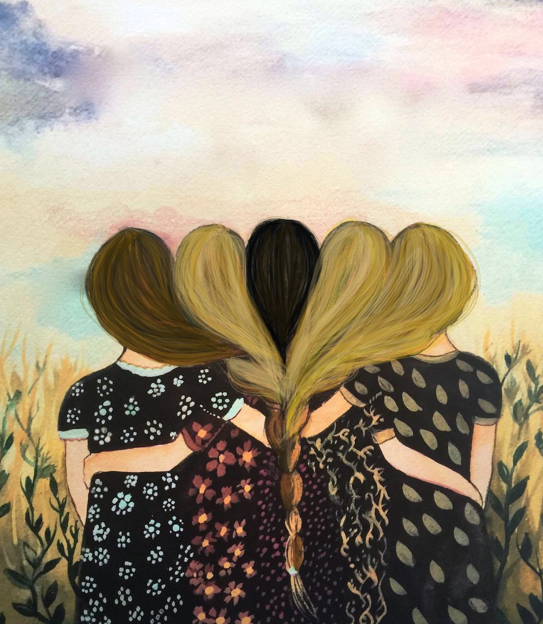 Five Sisters Best Friends With Brown and Reddish Hair Art Print and ...