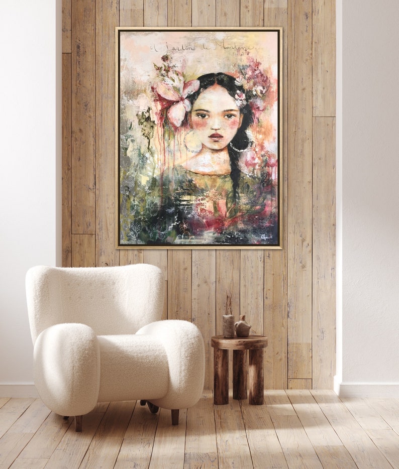 Floral Girl Portrait Painting, Cottagecore Wall Decor - Etsy