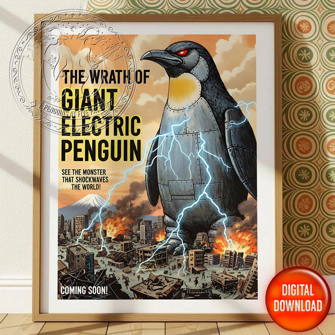 Electric Penguin, Vintage Style Japanese Monster Movie Poster ...