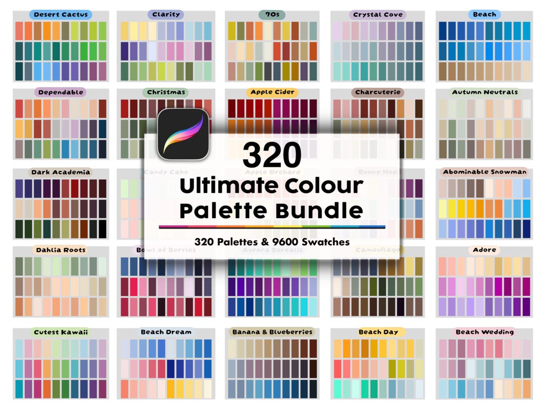 320 Procreate Color Palettes Bundle | 9,600 Colour Swatches | Digital ...