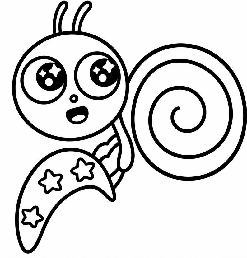 Snail With Half Moon Coloring Page - Etsy