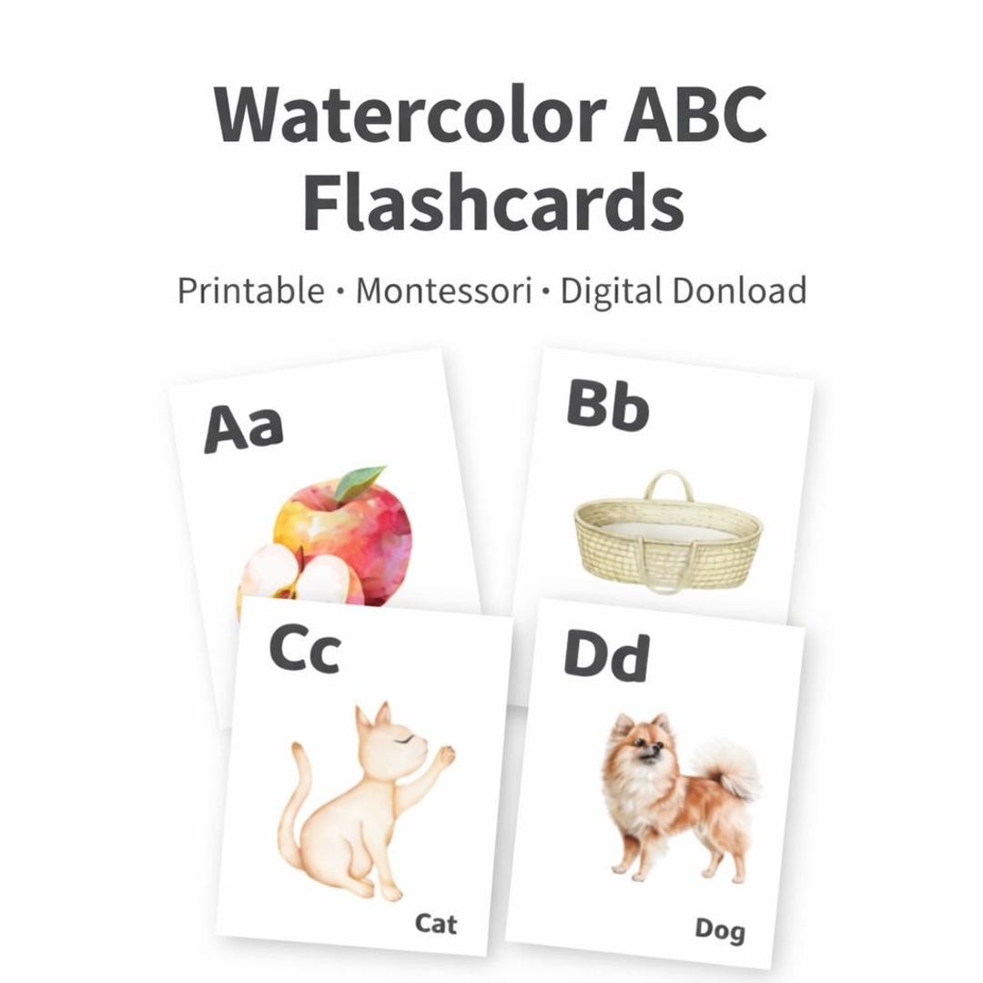 Watercolor Alphabet Flashcards Printable | ABC Learning Cards for Kids ...