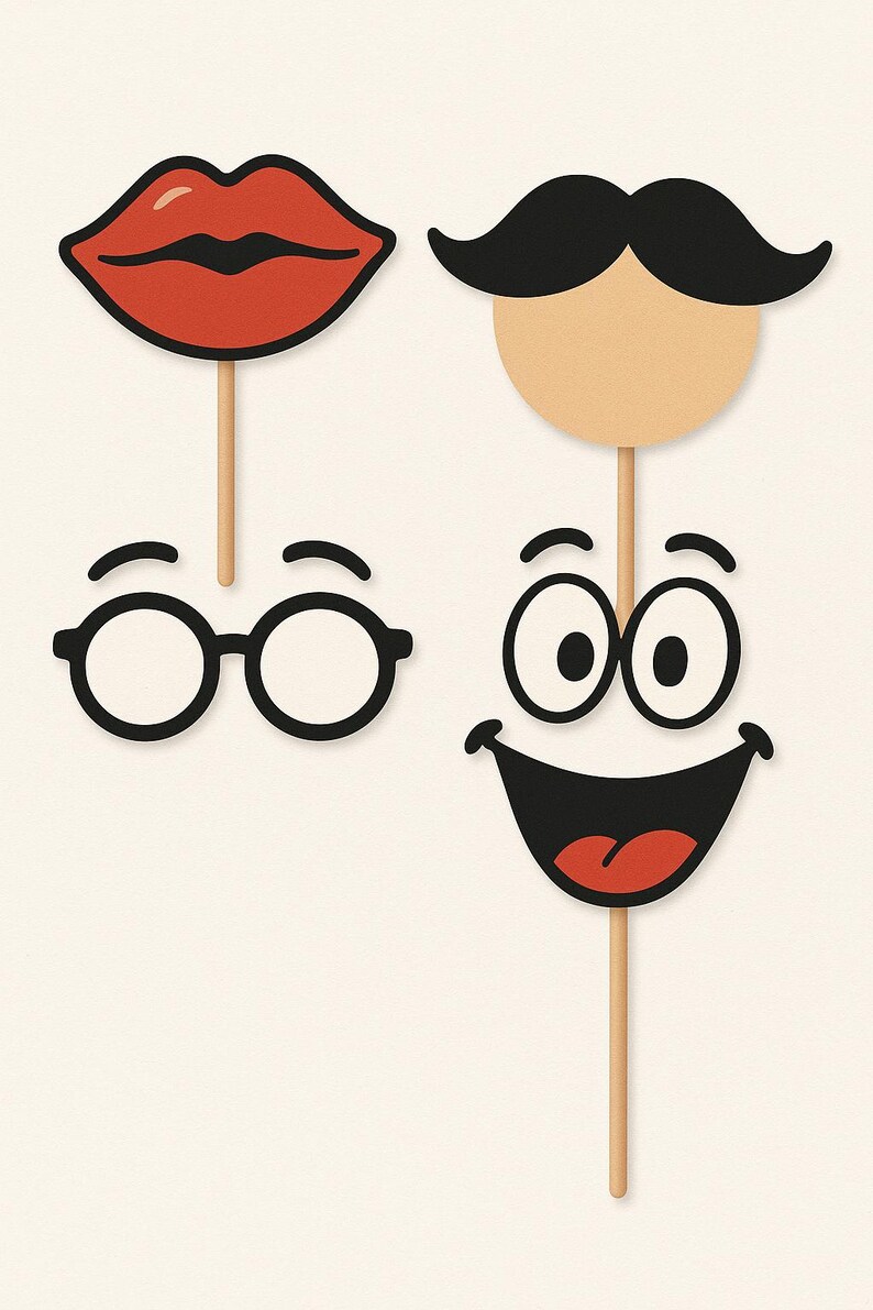 Photo Booth Props PNG Bundle | Funny Face Props | Lips Beard Glasses ...