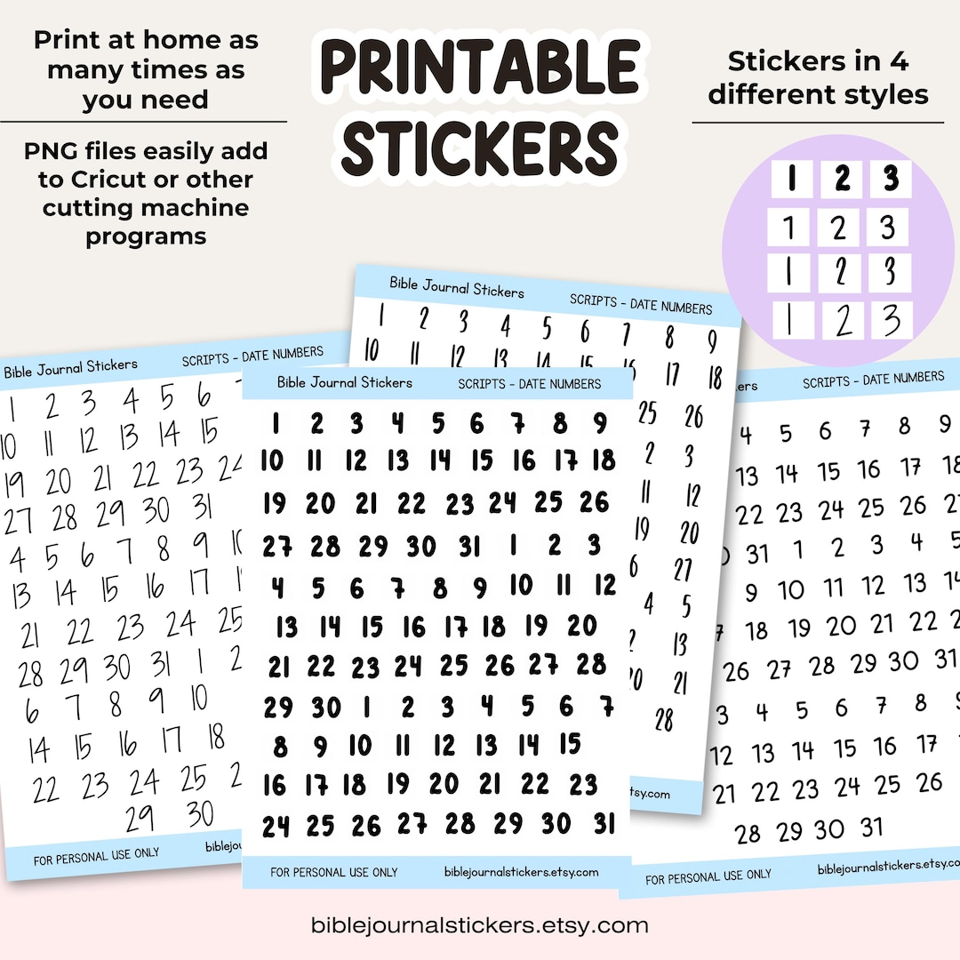Dates 1-31 Printable Planner Stickers | (digital Download) - Etsy