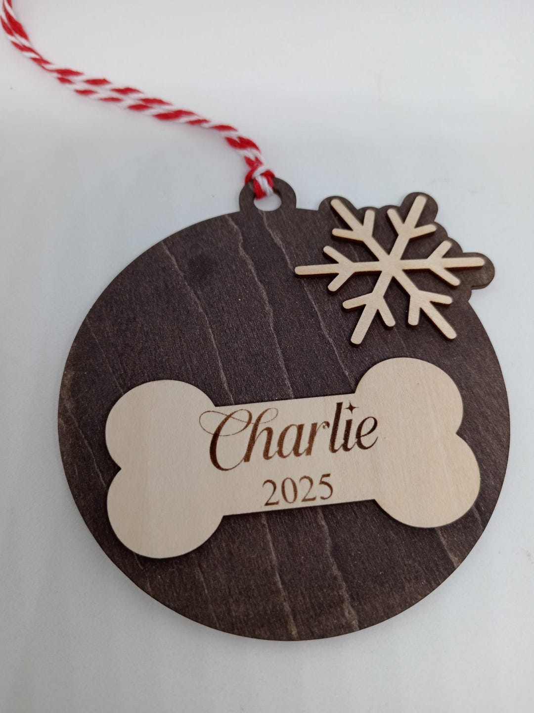 Personalised Pet Christmas Bone and Snowflake Bauble - Etsy