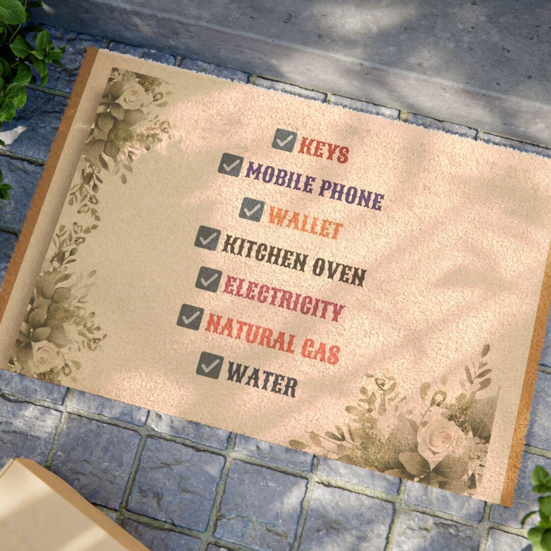 Doormat Checklist, Floral Entryway Mat With Keys Mobile Phone Wallet ...