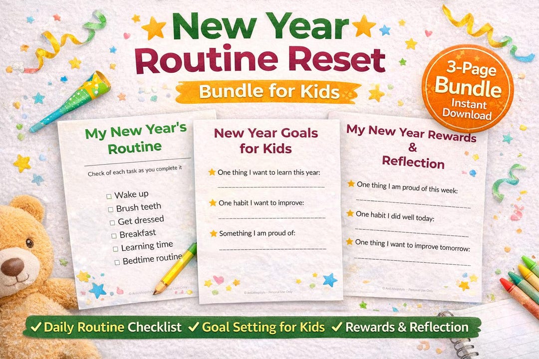 New Year Routine Reset Bundle for Kids Printable PDF Checklist Goals ...