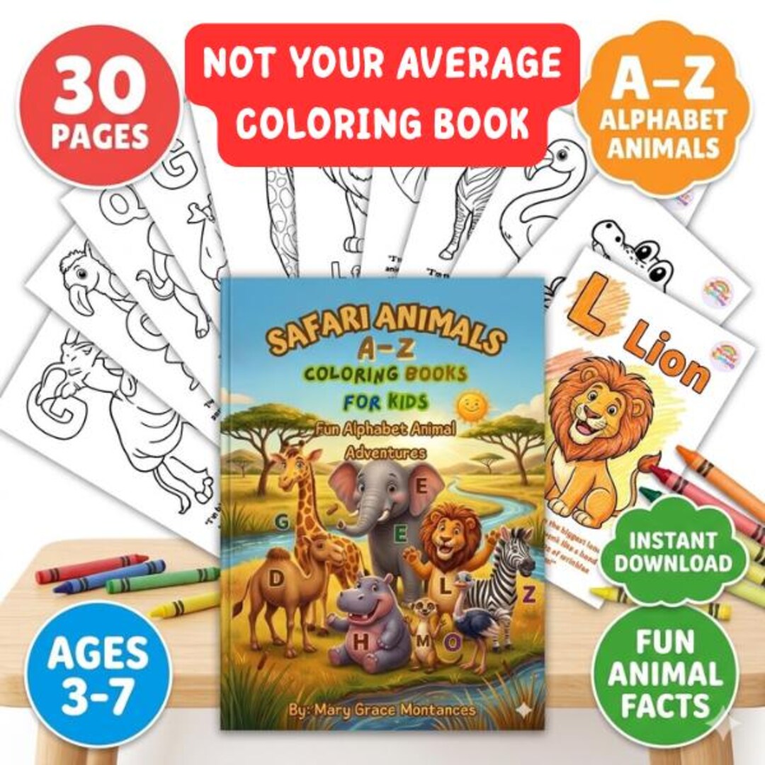 Safari A-Z Animals Coloring Pages | Alphabet Activity Book for Kids ...