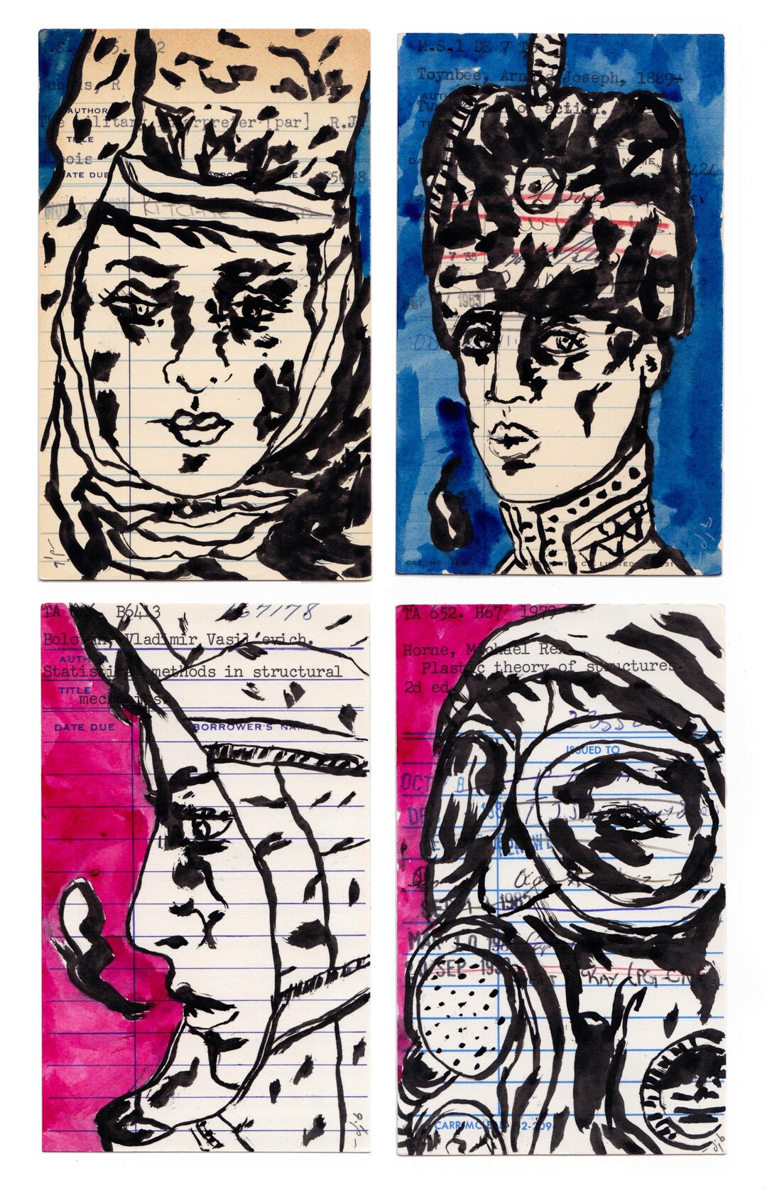 Library Card Art Set Plastics and Action / Four Original Illustrations ...