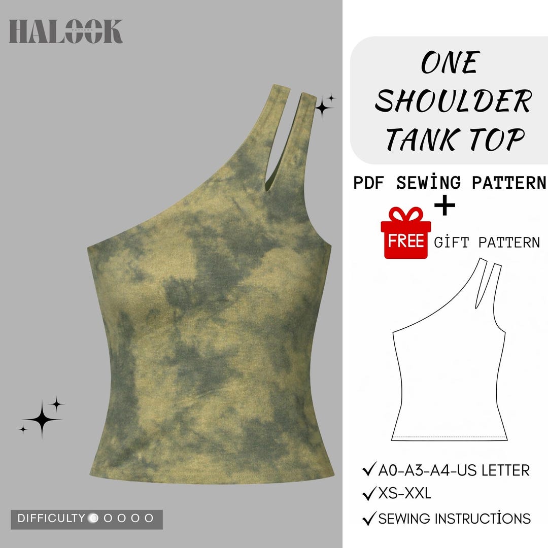 Asymmetrical Tank Top Sewing Pattern | One Shoulder Design (XS-XXL ...
