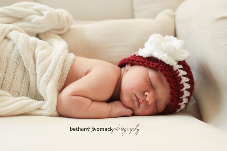 Baby Crimson and White Crochet Flower Hat/beanie Georgia Bulldog ...