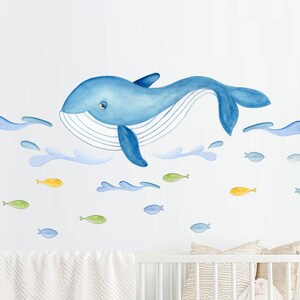 Watercolor Whale Wall Decal Whale Nursery Art Stickers Reusable Fabric ...