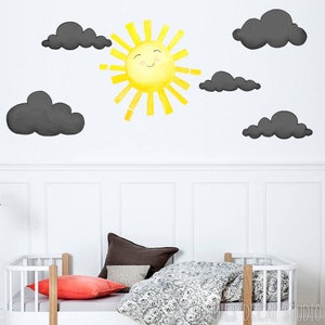 Sun Sticker, Reusable Fabric Wall Decals, Nursery Decor, Cloud Decals ...