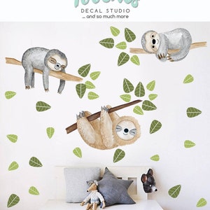 Baby SLOTH Wall Decal Watercolor Fabric Stickers Sloth Nursery Decor ...