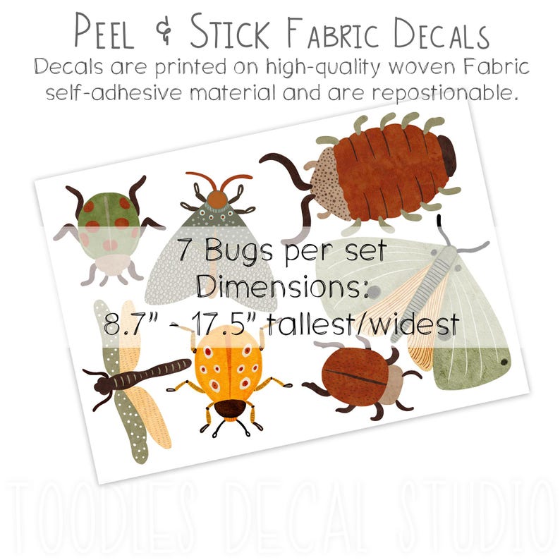 Large Bug Fabric Decals, Reusable Boys Nursery Insect Art, Textured ...