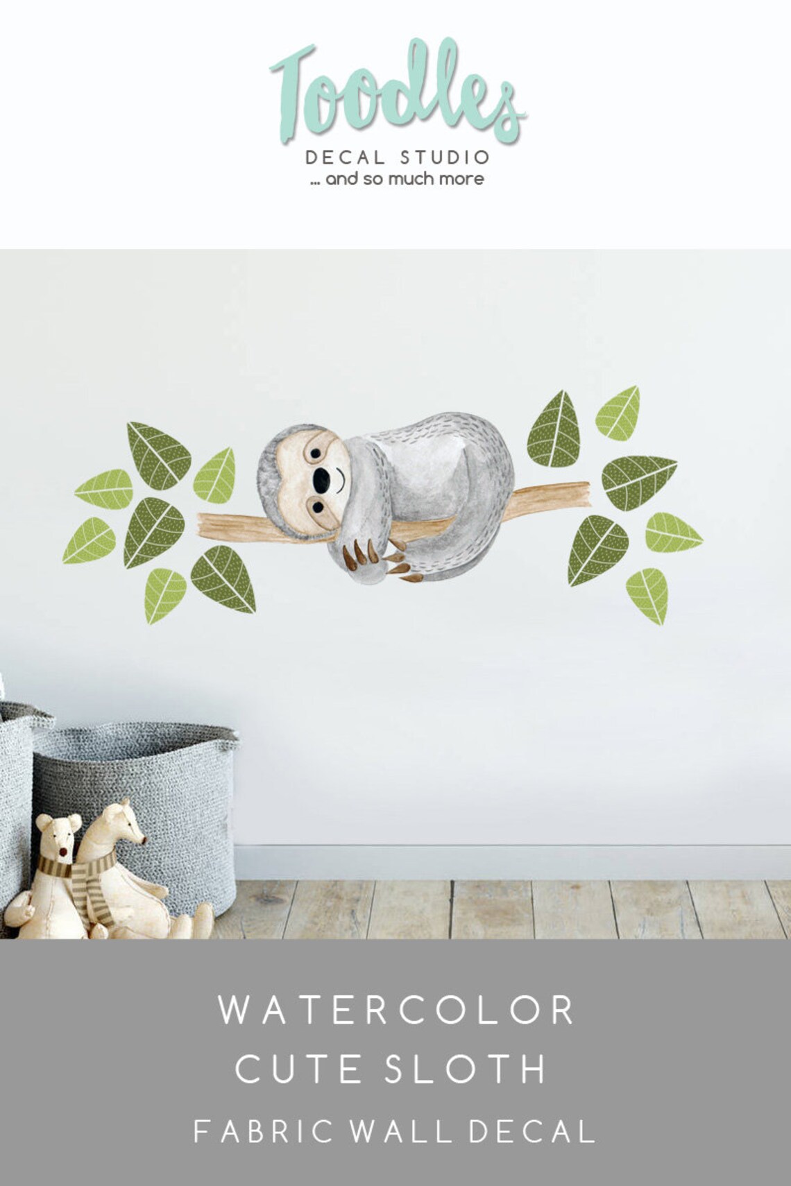Baby SLOTH Wall Decal Watercolor Fabric Stickers Sloth | Etsy