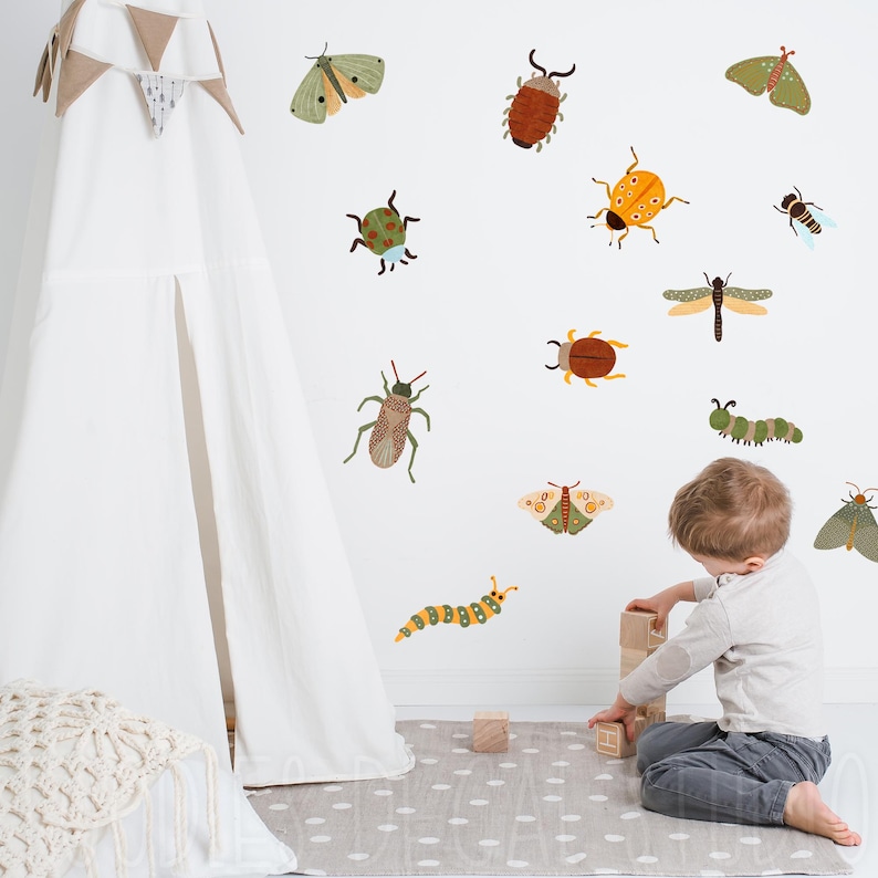 Bug Fabric Decals, Boys Insect Stickers, Textured Wall, Reusable and ...
