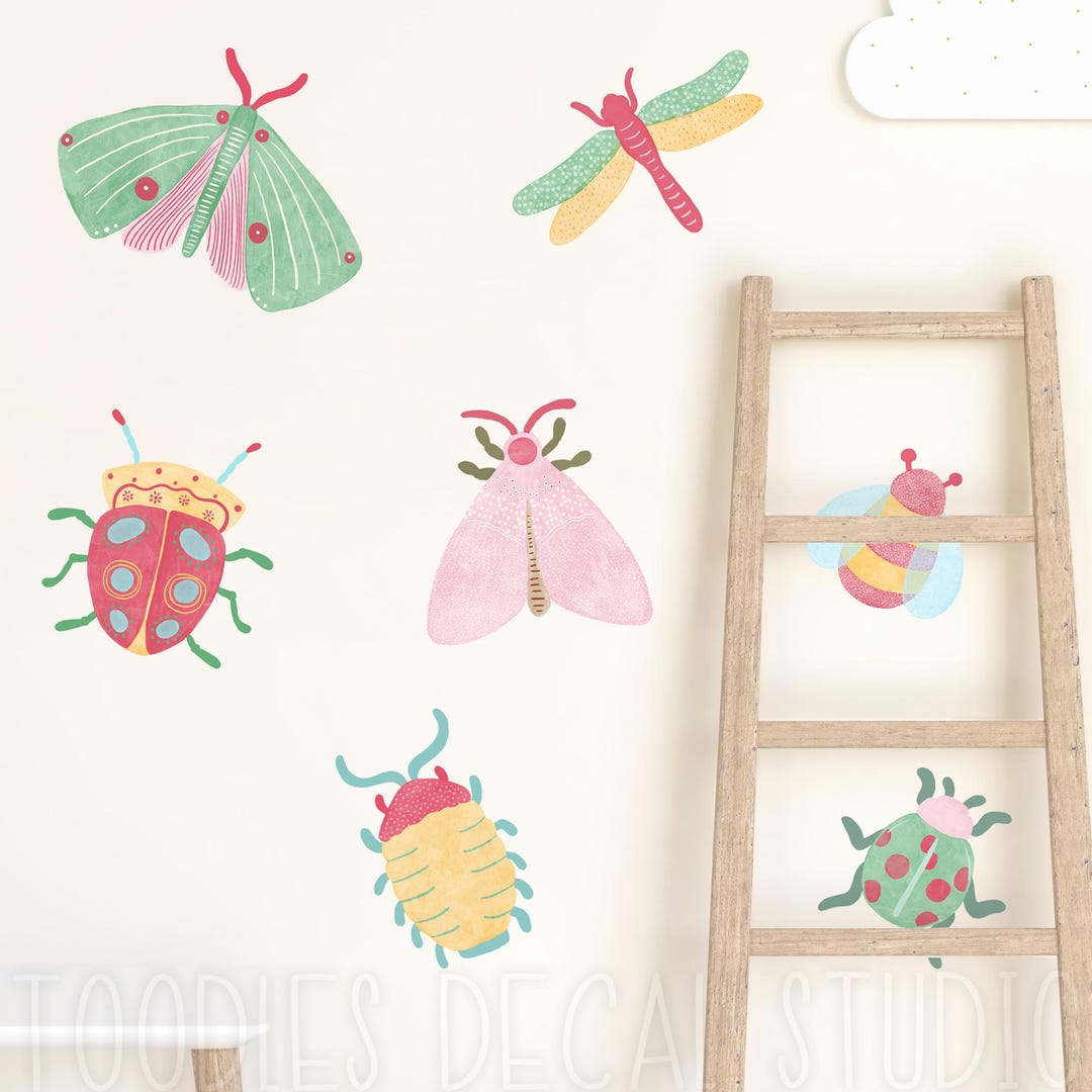 Pink Bug Fabric Decals, Large Girls Insect Stickers, Textured Wall ...