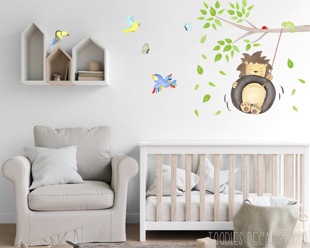 LION Nursery Decor Fabric Wall Decal Watercolor African Animals Jungle ...