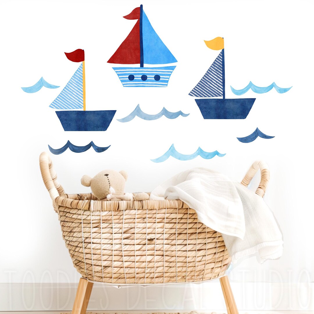 Three Sail Boats / Fabric Wall Decals / Reusable Nursery Stickers - Etsy