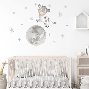 COW Fabric Decal Cow Jumped Over Moon Nursery Decor Watercolor Wall ...