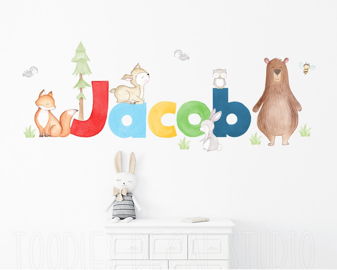 Name Fabric Wall Decals Woodland Nursery Stickers, Repostionable Custom ...