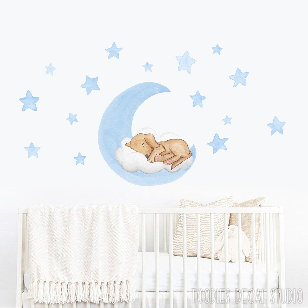 Dog, Fabric Wall Decals, Moon Stars Nursery Stickers, Toodles Decal ...