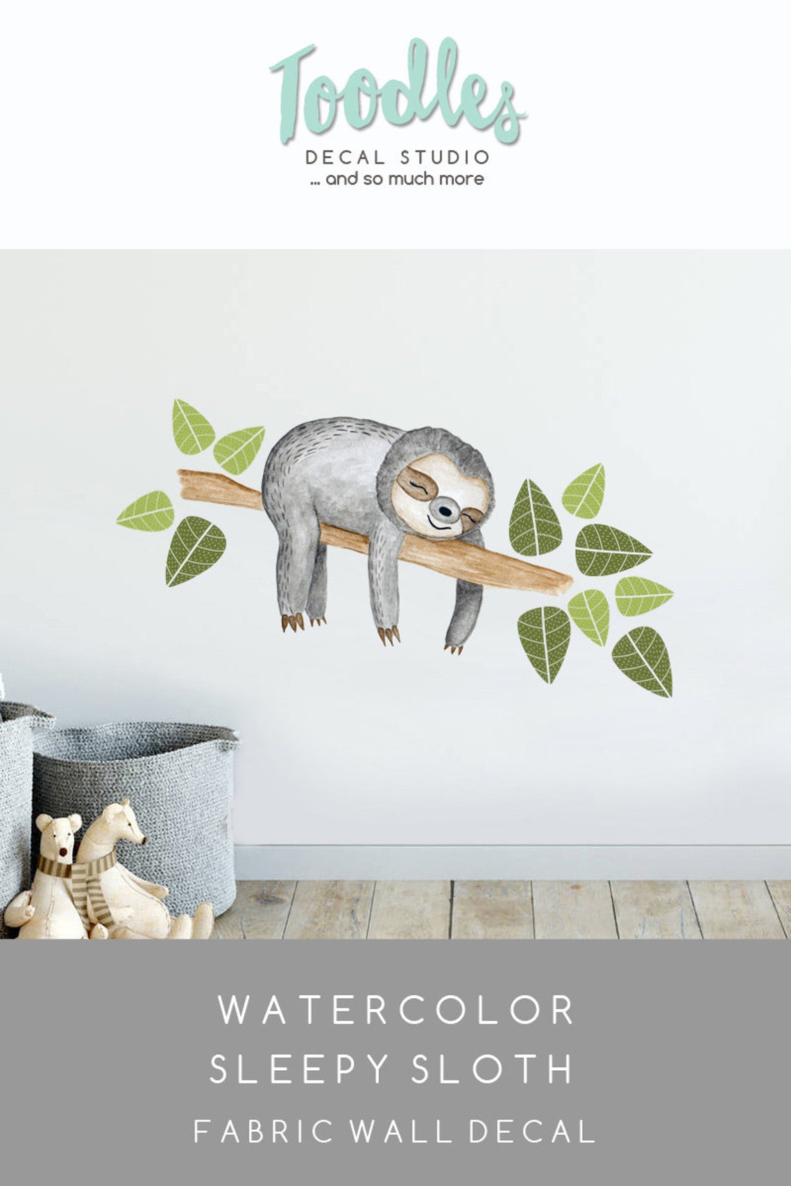 Baby SLOTH Wall Decal Watercolor Fabric Stickers Sloth | Etsy