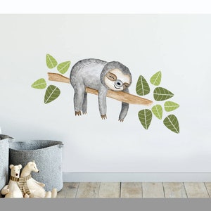 Baby SLOTH Wall Decal Watercolor Fabric Stickers Sloth Nursery Decor ...