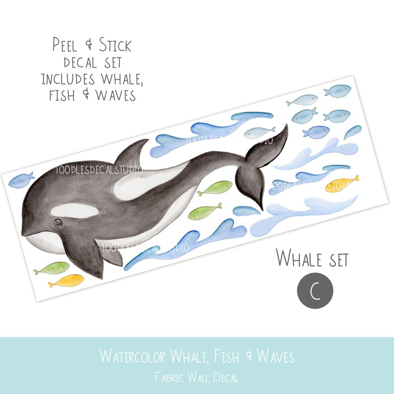 Watercolor whale wall decal whale nursery art stickers | Etsy