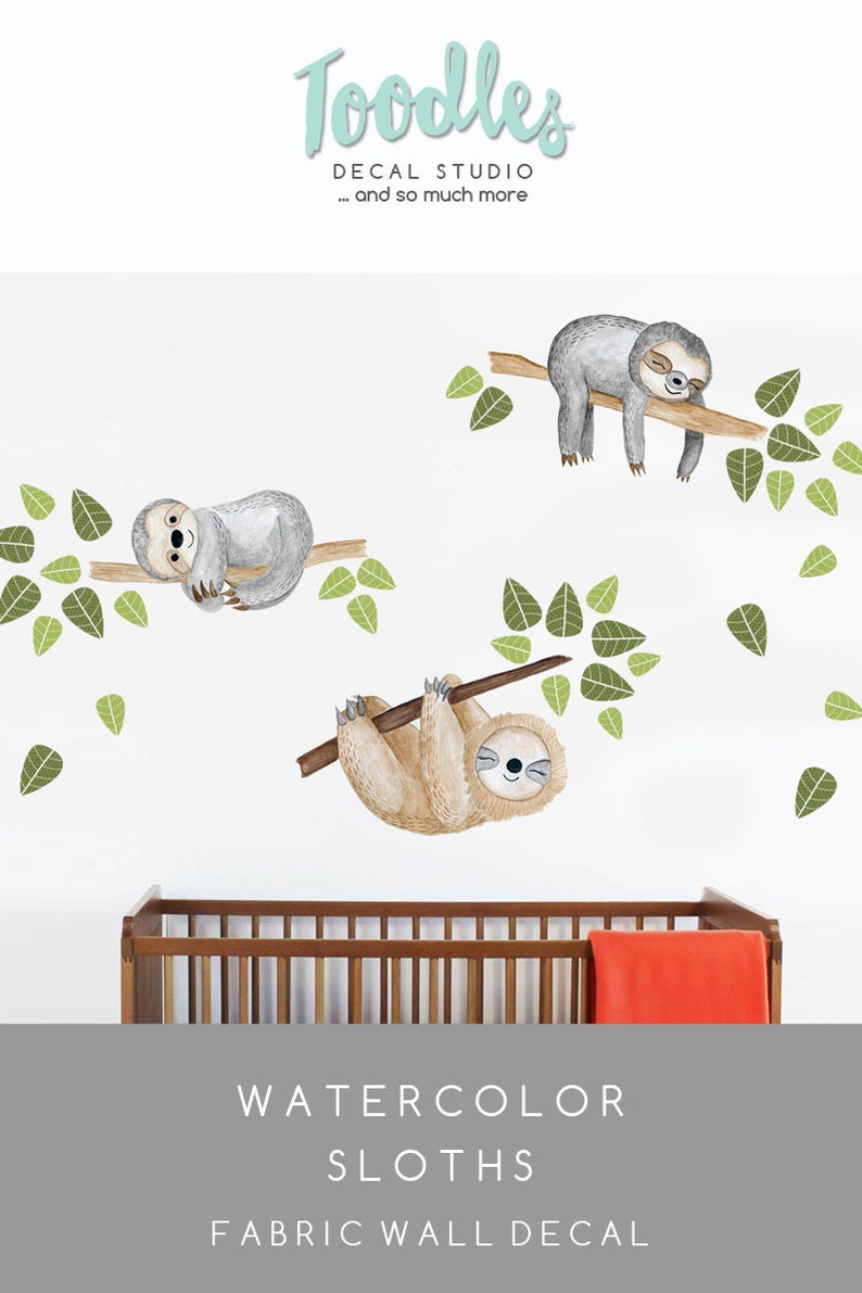 Baby SLOTH Wall Decal Watercolor Fabric Stickers Sloth - Etsy