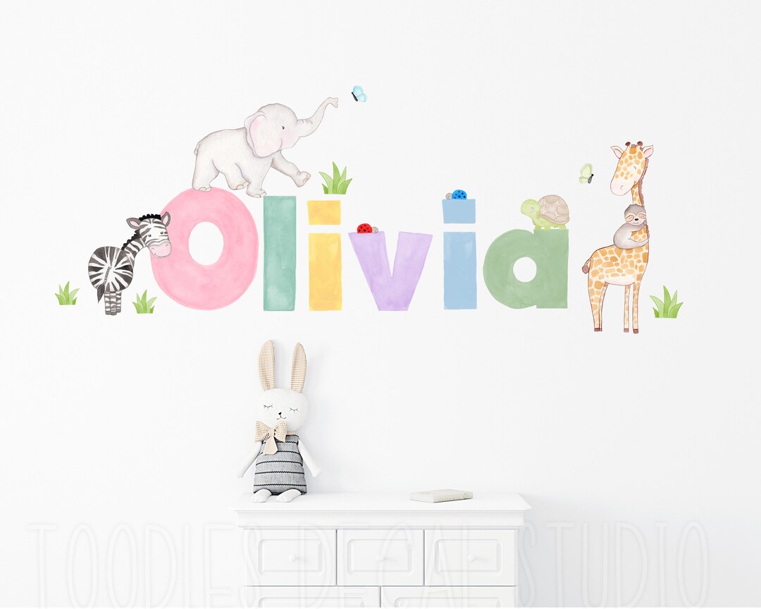 Name Stickers Fabric Wall Decals, Safari Nursery Decor, Repostionable ...