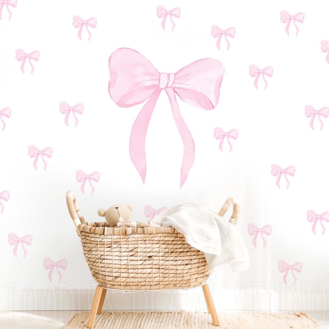 Large Pink Bow Fabric Decals, Girls Wall Stickers, Kids Nursery Wall ...