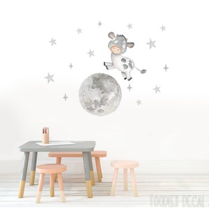 COW Fabric Decal Cow Jumped Over Moon Nursery Decor Watercolor Wall ...