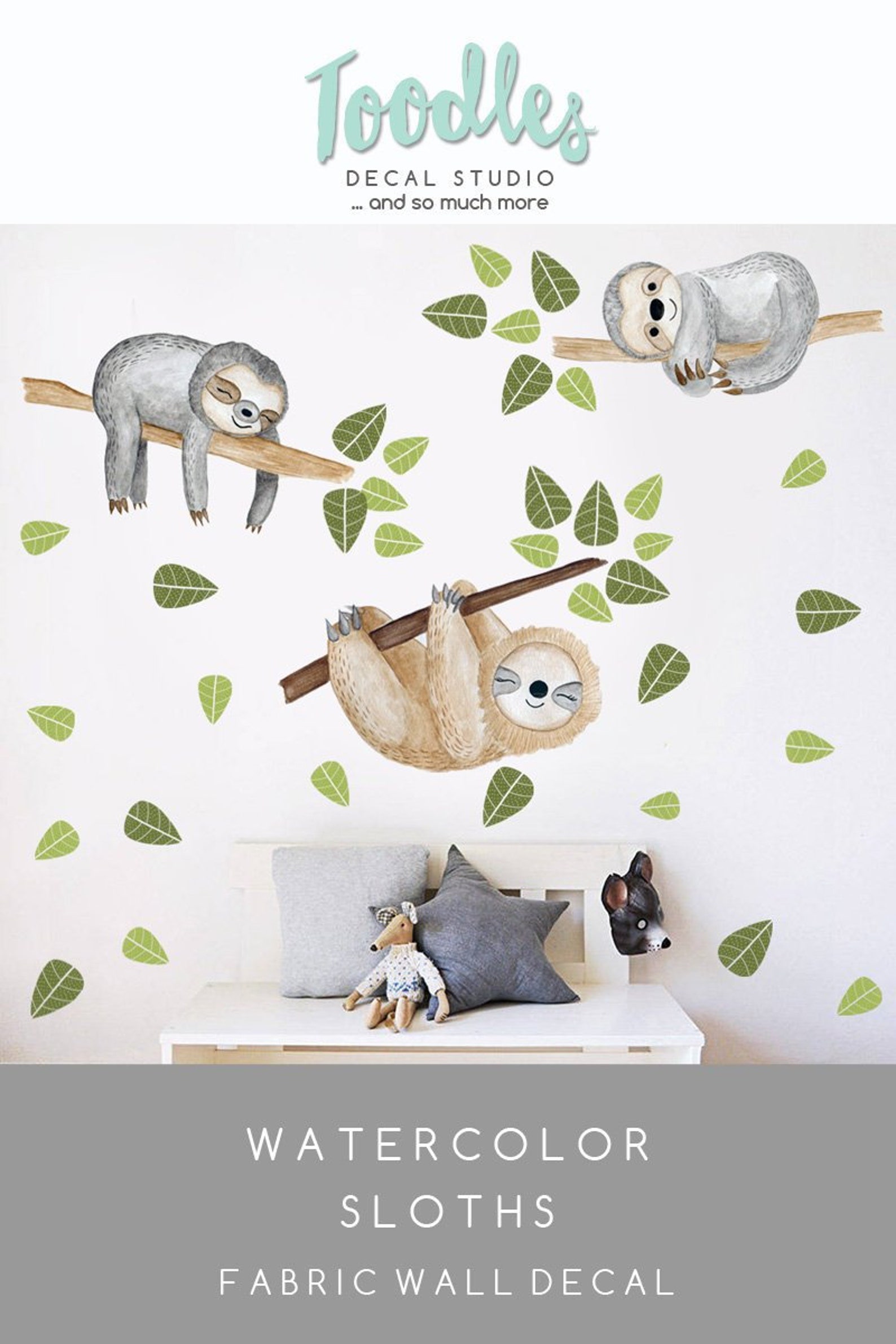 Baby SLOTH Wall Decal Watercolor Fabric Stickers Sloth | Etsy