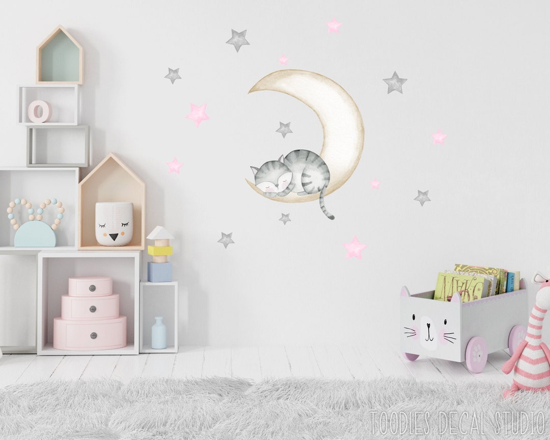 Fabric Wall Decal, Kids Wall Art, Moon Sticker, Baby Nursery Decor - Etsy