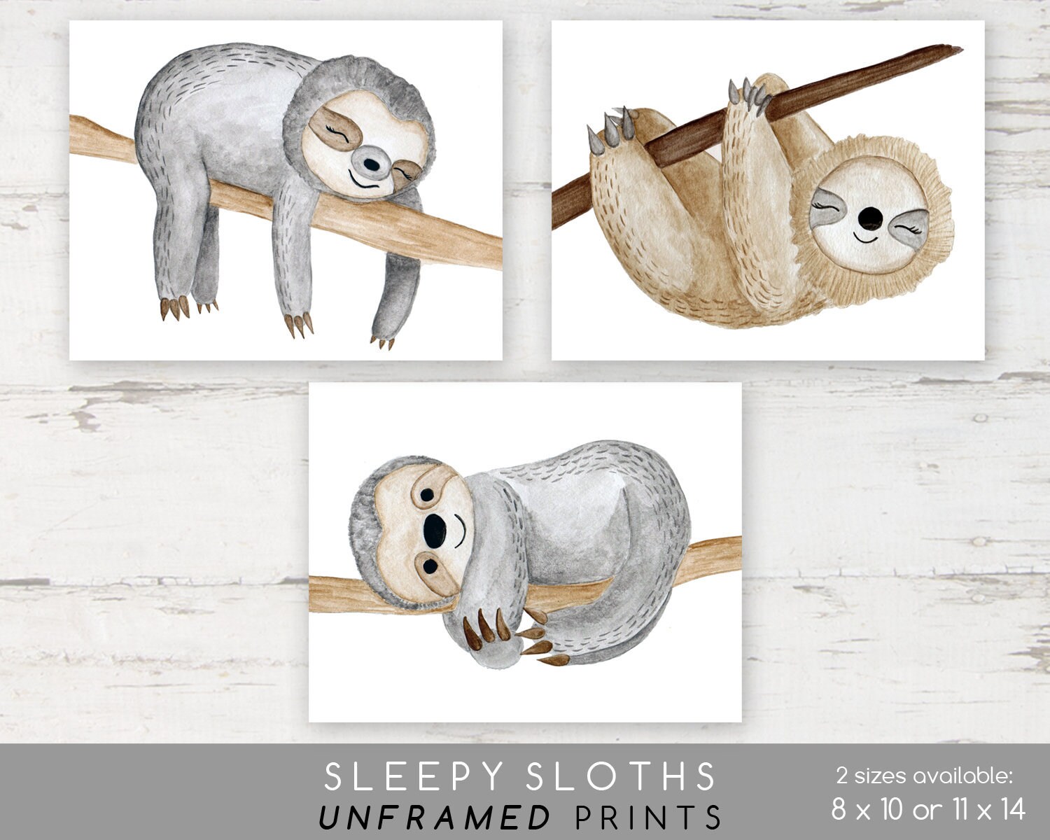 Sloth art prints kids animal wall art cute nursery decor | Etsy