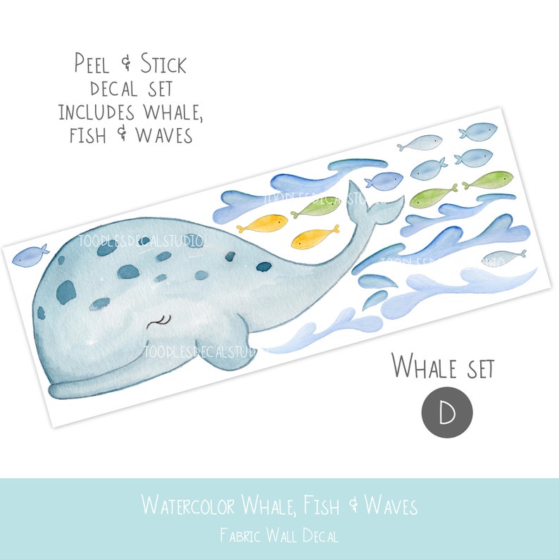 Watercolor whale wall decal whale nursery art stickers | Etsy