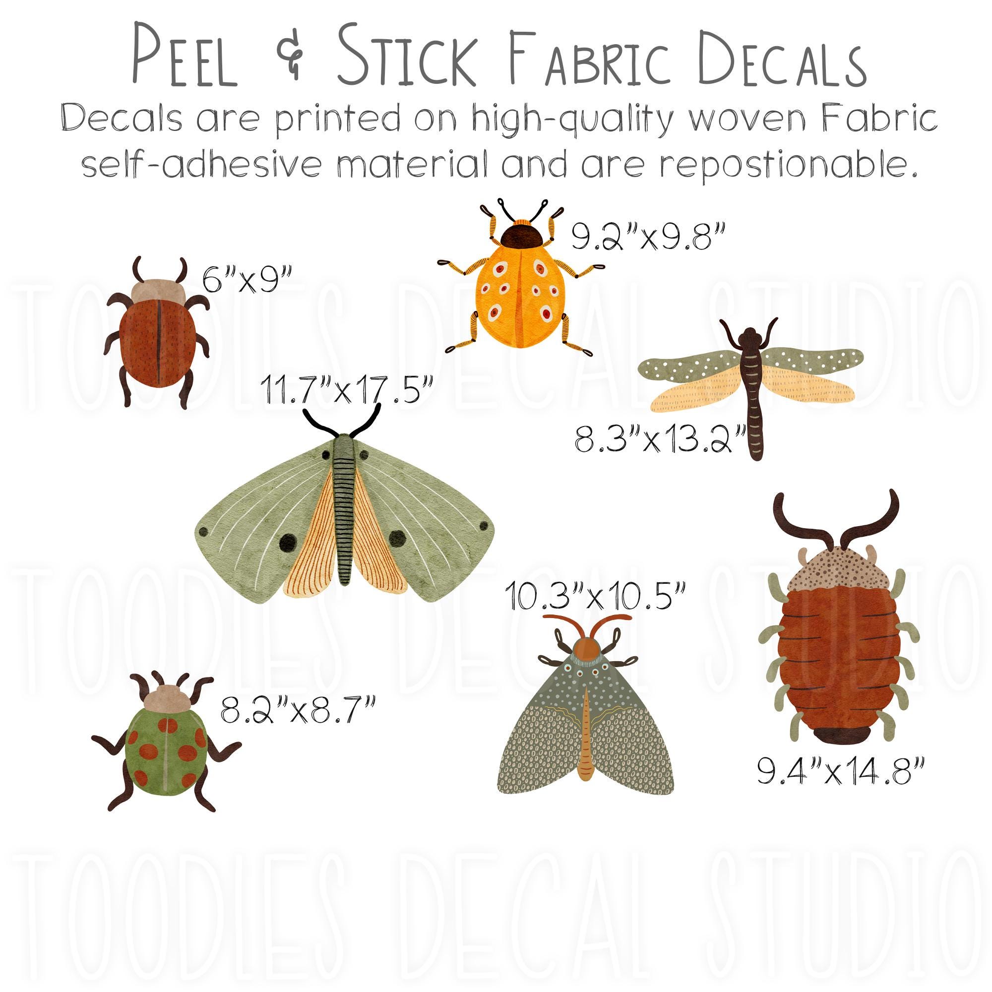Large Bug Fabric Decals, Reusable Boys Nursery Insect Art, Textured ...