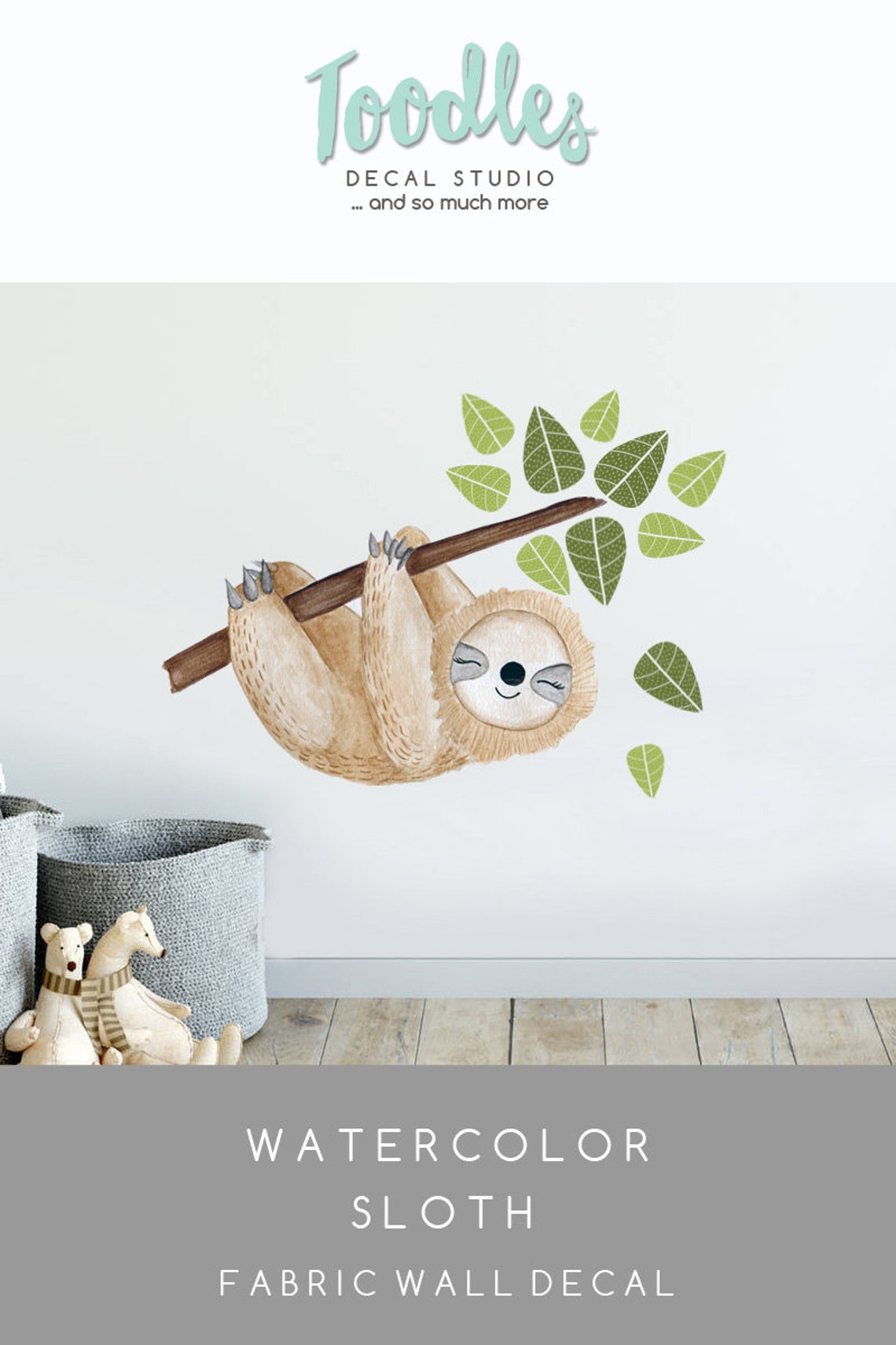 Baby SLOTH Wall Decal Watercolor Fabric Stickers Sloth | Etsy