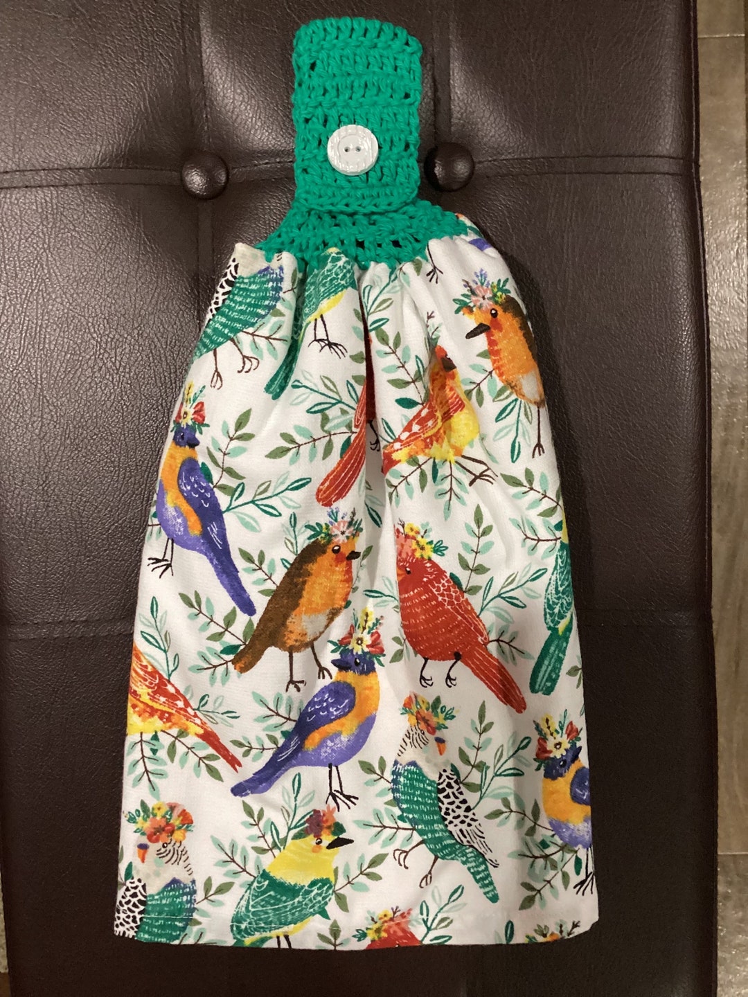 Hanging Kitchen Towel Crochet Top Towel Birds Colorful Birds Flower ...