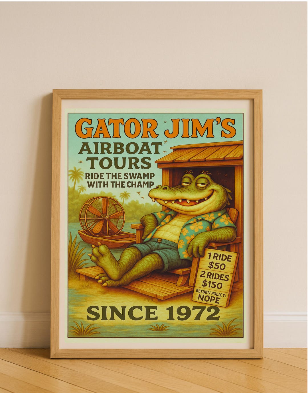 Gator Jim's Airboat Tours Poster – Retro Alligator Print (digital ...