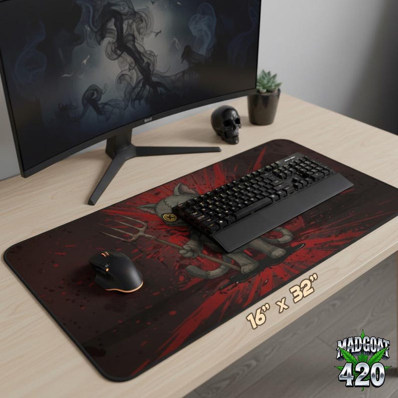 Gothic Horror Cat Desk Mat: Creepy Voodoo Kitten Gaming Pad - Etsy